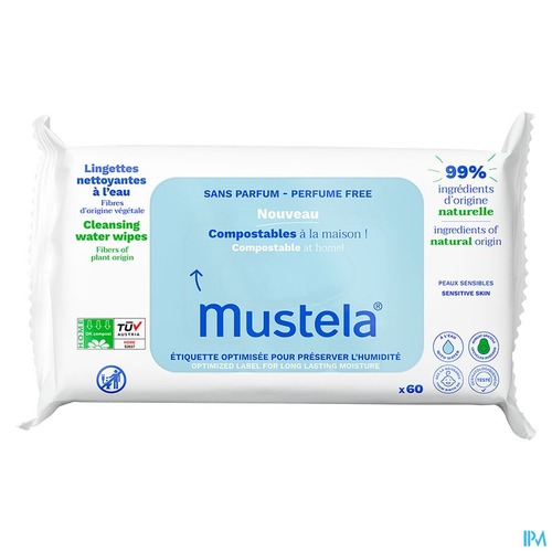 Mustela Lingettes Nettoyantes Eau S/parfum 60 - Pazzox